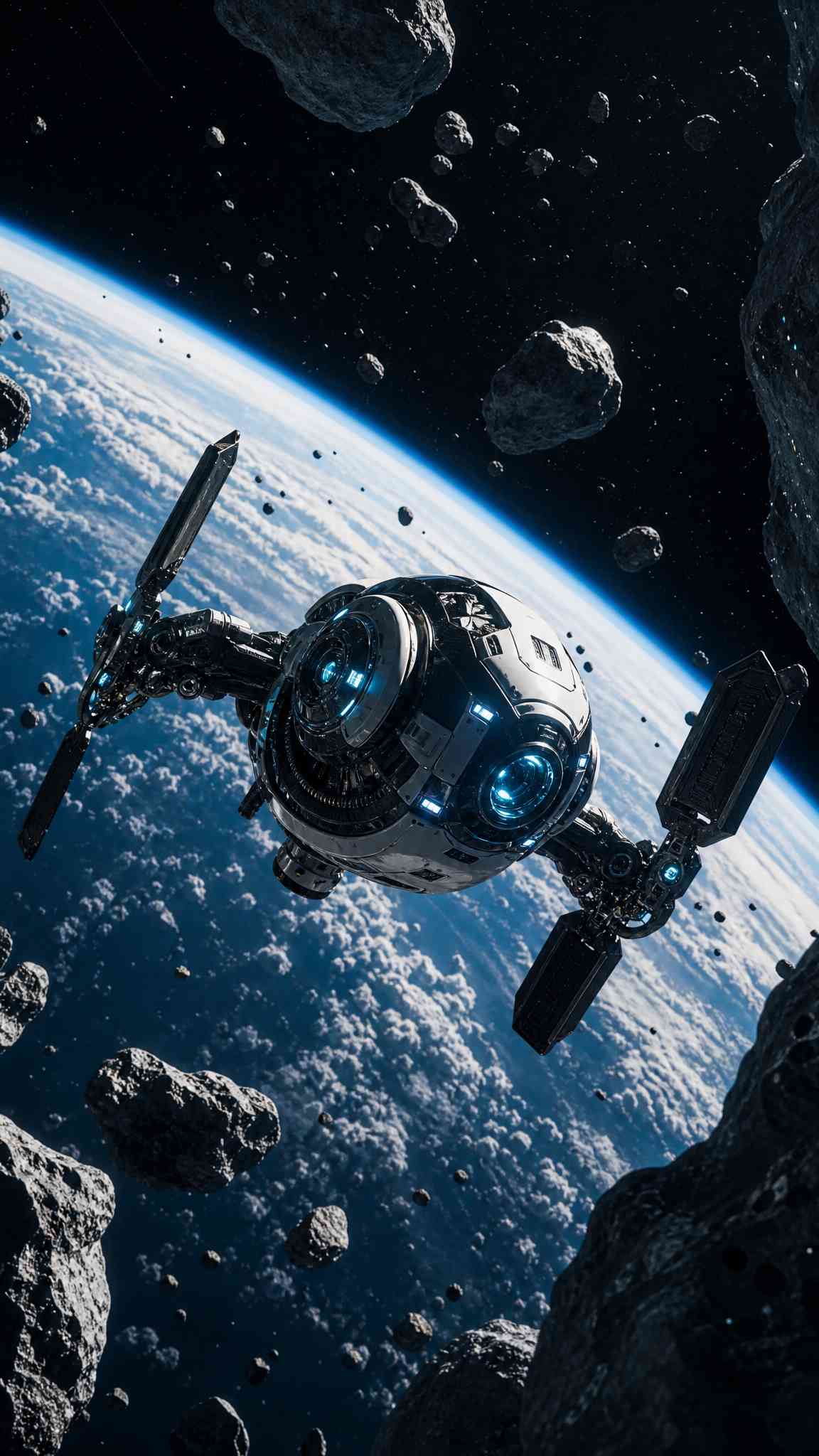 Sci-Fi Spacecraft in Asteroid Orbit - 4K Wallpapers | LiCoWa